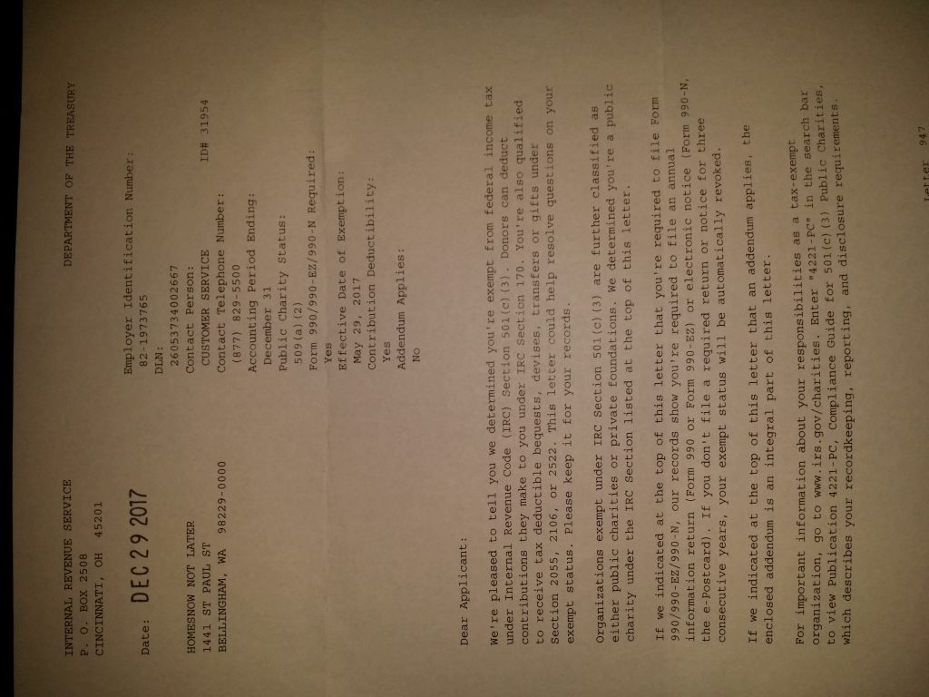 501c3 approval letter – IRS | HomesNow!