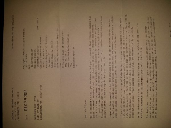 501c3 approval letter – IRS | HomesNow!